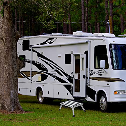 Homeon Wheels Safety RV Steps,Aluminum Folding Platform Step with Non-Slip Rubber Feet and Handle, More Stable Supports Up to 1000 lbs