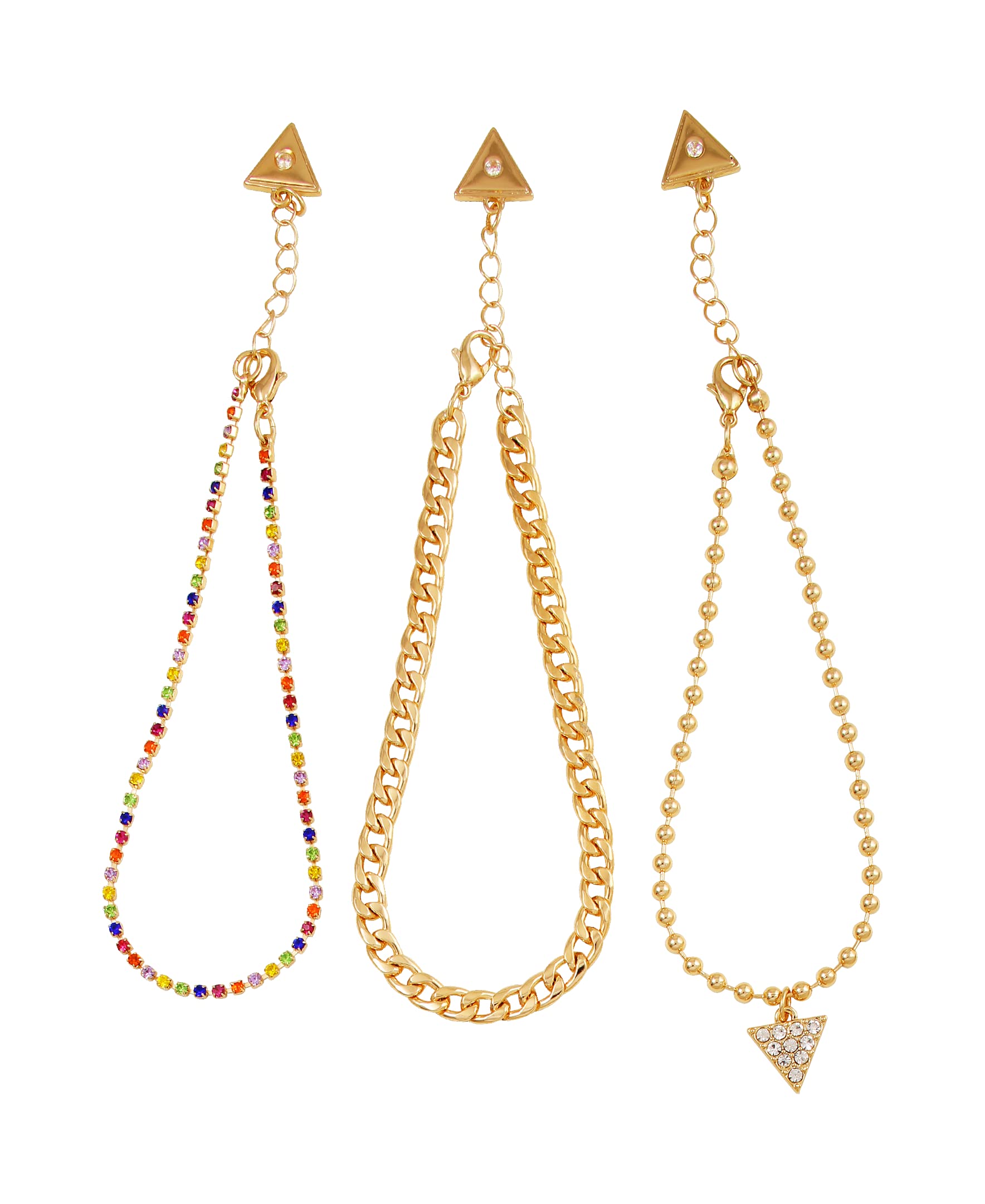 GUESS Anklet Trio Set with Pave Triangle Charms Goldtone