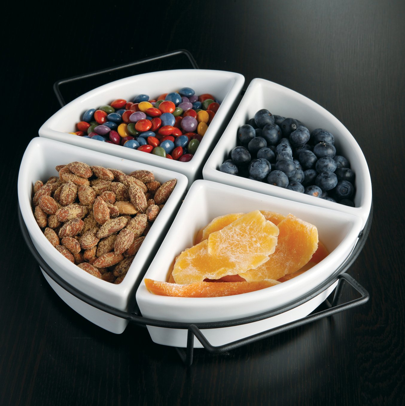 Gibson Elite Gracious Dining Dinnerware, 4-Section Tray Set with Metal Rack, White