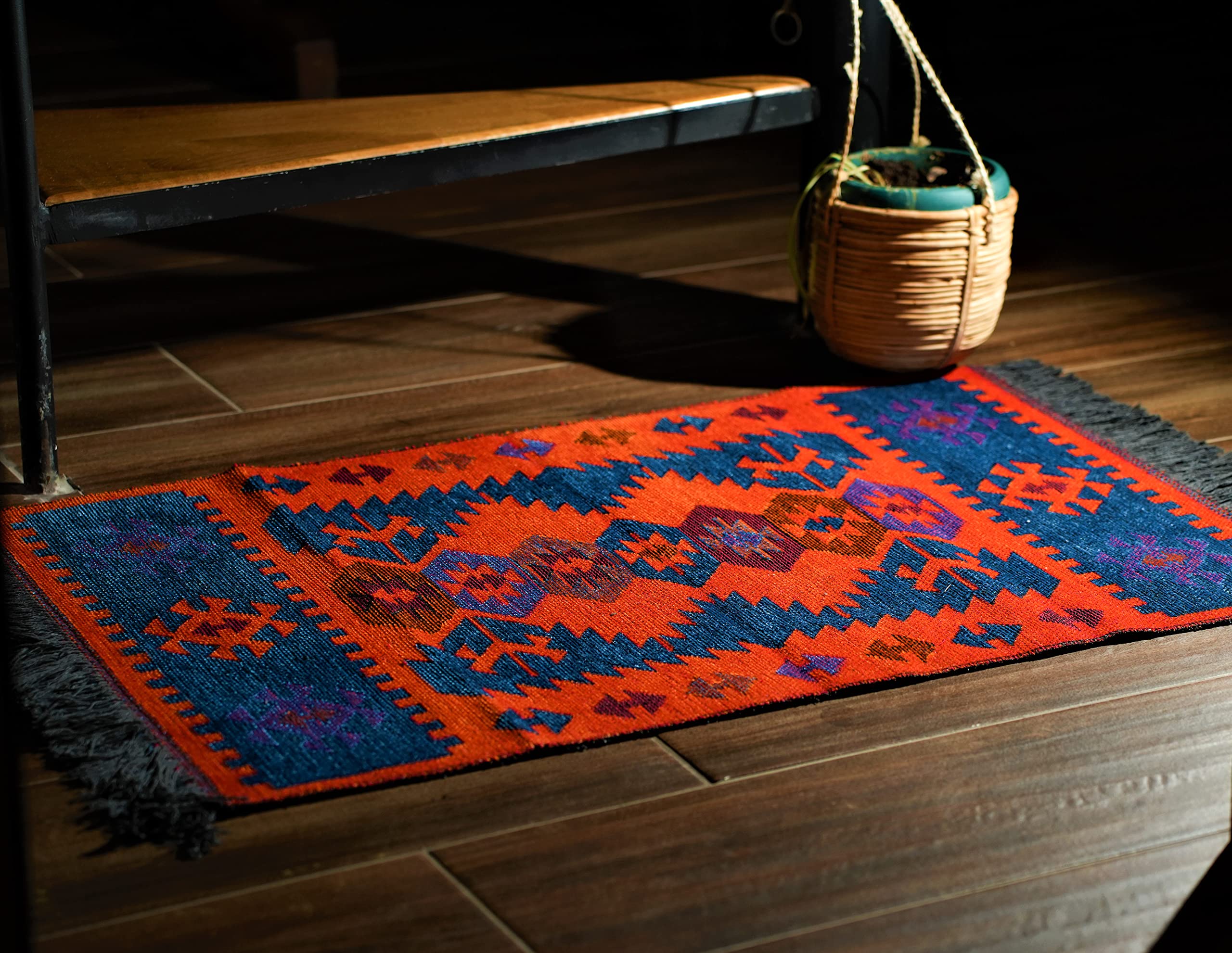 Secret Sea Collection Modern Bohemian Area Rug, Washable, Reversible, Cotton (Charcoal Grey-Orange), 2.4' x 4' ft (27.5'' x 48'') Diamond
