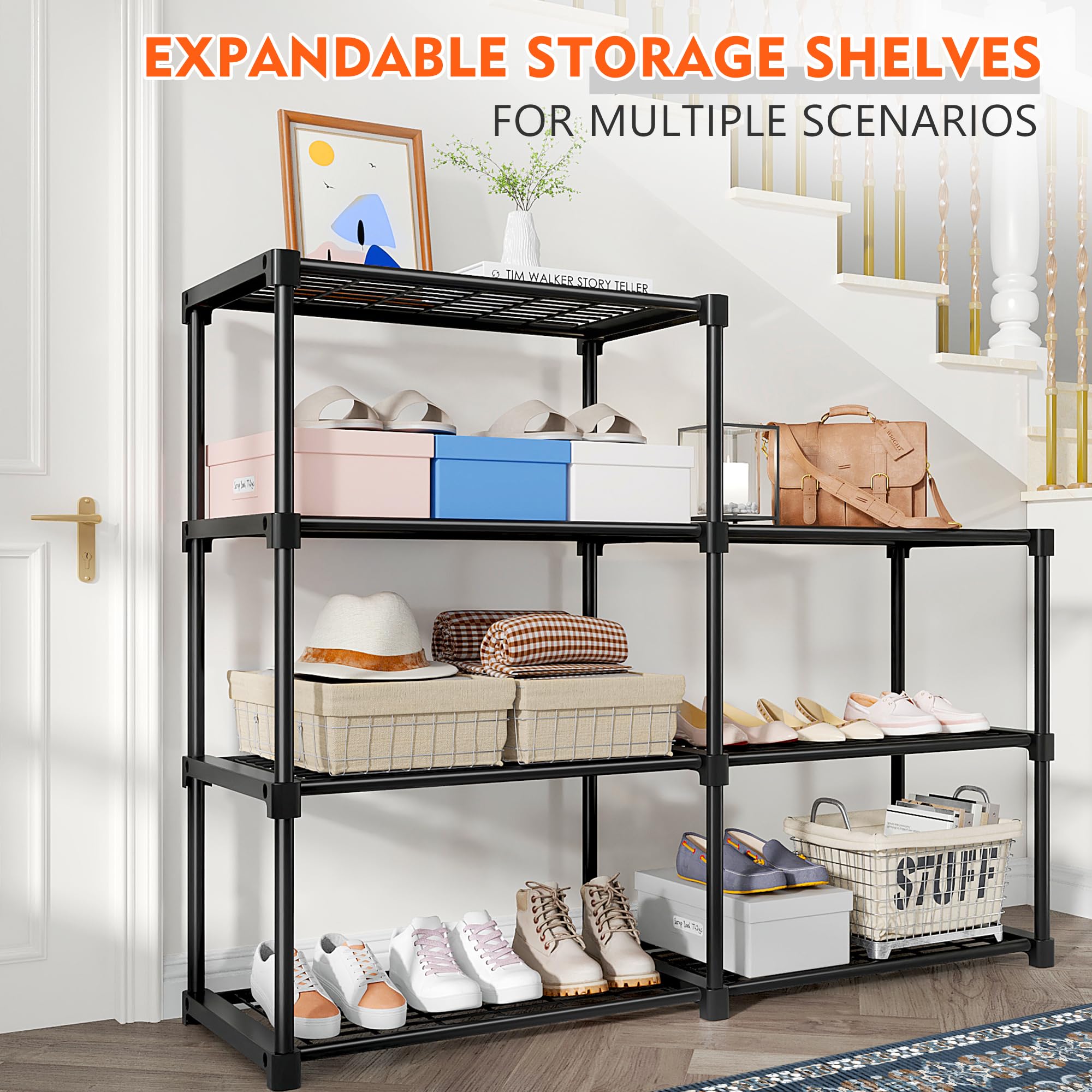 REIBII Wire Shelving Shelving Units and Storage Metal Shelves Storage Shelves 4-Tier Shelving Unit Storage Shelf Pantry Shelves Wire Shelf, 25.6" W x 15.8" D x 47.3" H