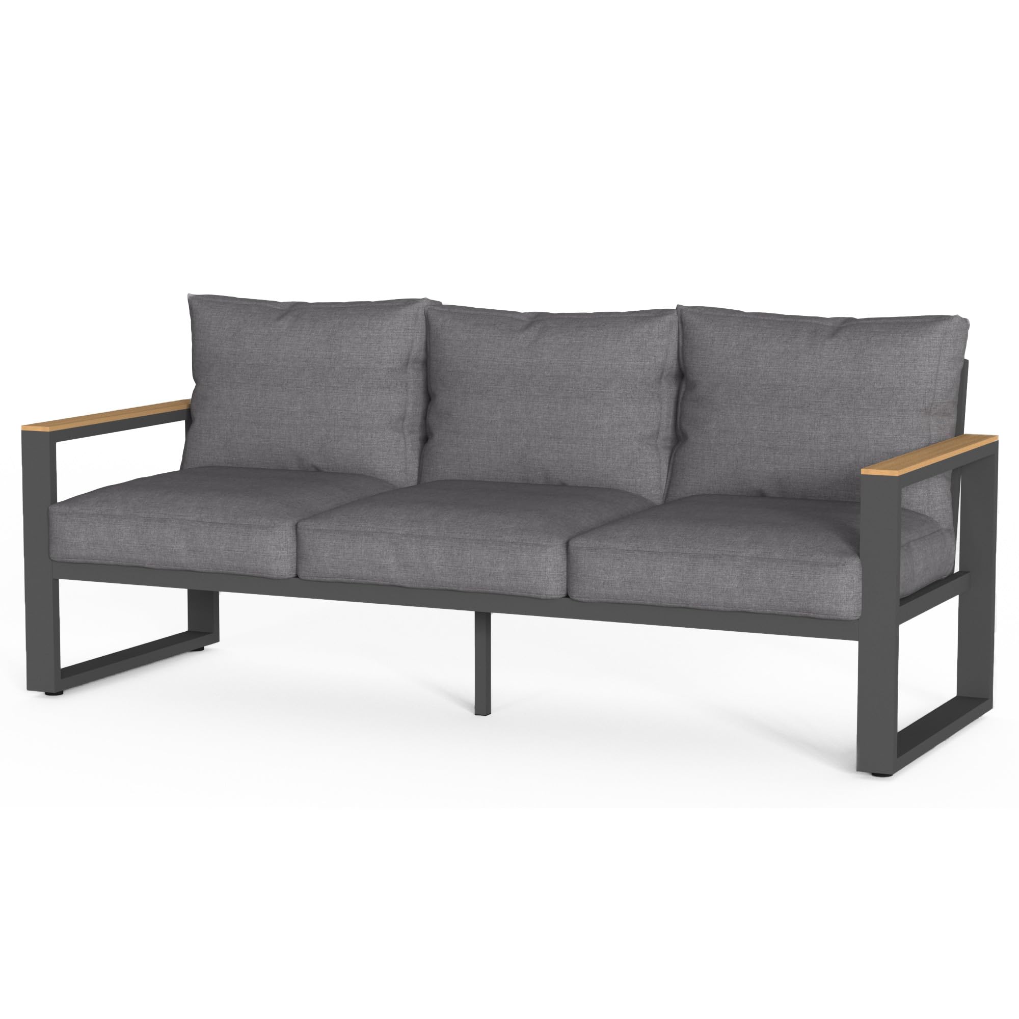 RoyalCraft Aluminum Outdoor Couch, All-Weather Metal Patio 3-seat Sofa with Soft Thick Cushions, Patio Sofa Couch for Porch Backyard Garden, Grey