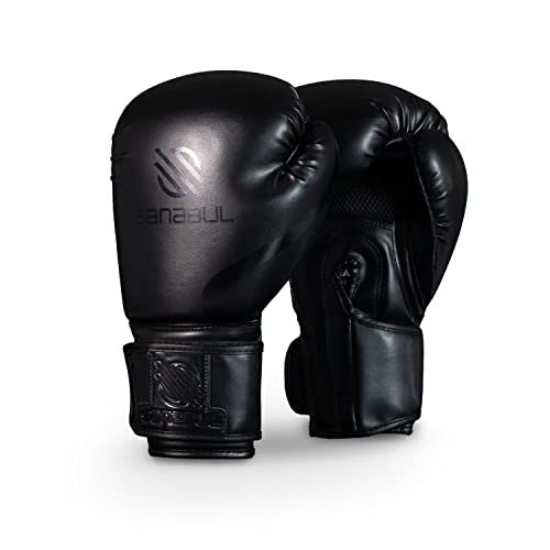 Sanabul Essential Gel Boxing Gloves | Kickboxing Gloves | Punching Bag Gloves for Men and Women, AllBlack 8 oz