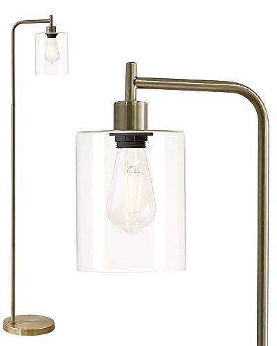 Oneach 66.5 '' Industrial Floor Lamp for Living Room Modern Standing Lamps with Hanging Clear Glass Shade Reading Tall Pole Lamp for Bedroom Office Study Room AB Antique Brass(Bulb Included)