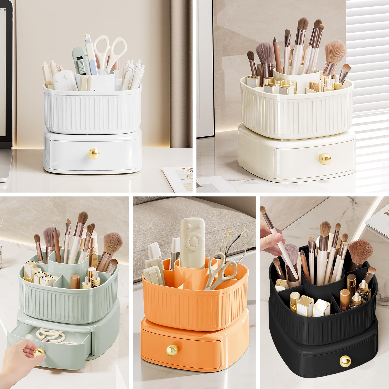 DASITON Stackable Makeup Organizer,Makeup Brush Holder With 360°Rotating Makeup Organizer Tray,Cosmetic Holder Shelf(Green)
