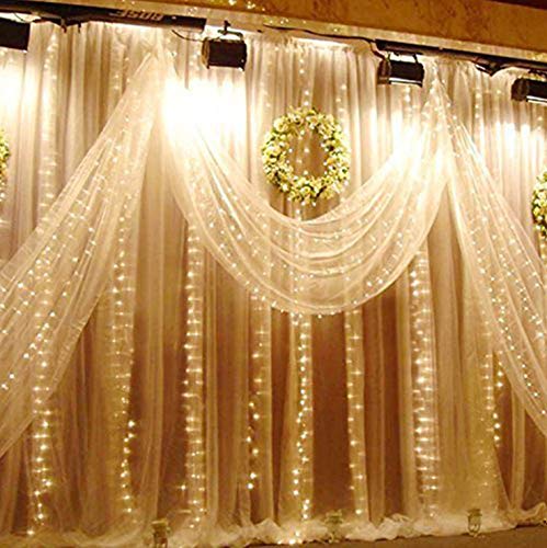 DLTND Solar Window Curtain Lights Solar String Lights for Window Solar String Lights for Fence Outdoor 300LED 10ftx10ft 8Modes led String Lights for Home Garden Patio Party Camping