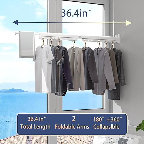 iMonse Clothes Drying Rack, Retractable and Foldable Laundry Drying Rack Wall Mount for Indoor, Space Saver Clothes Hanging Rack for Laundry Room, Balcony, Closet, Bedroom(Double-Fold), White
