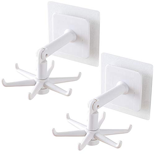 Self-Adhesive Kitchen Hooks for Hanging 360° Rotating, Waterproof Utility Hook Kitchen Towel Hooks Suction Cup Hook Holder for Bathroom Home, Stick on Wall Door Cabinet Hook for Hanging (White)