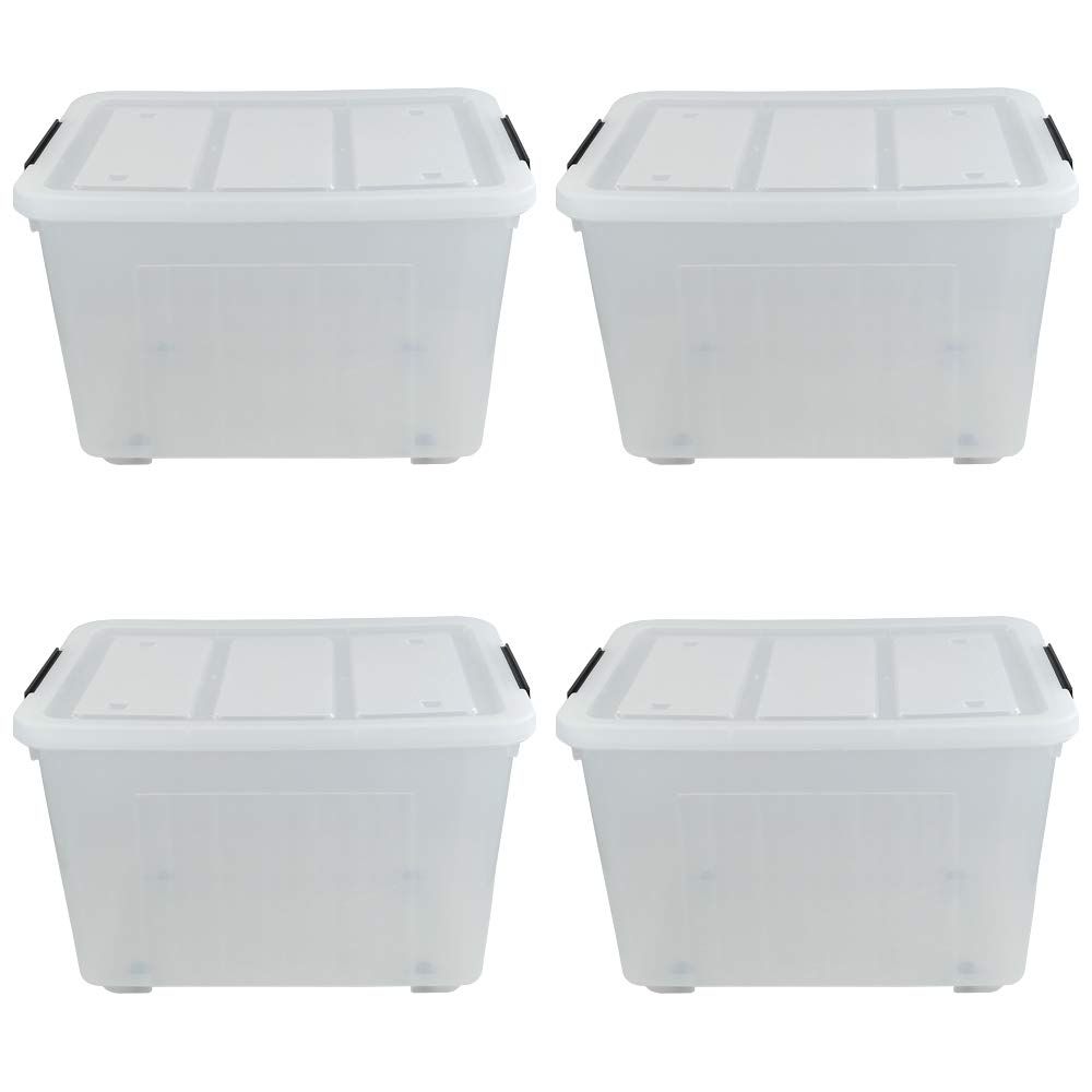 Farmoon 70 Quart Clear Storage Bin with Wheels, Large Plastic Stackable Cotainer Box with Lid, 4 Packs