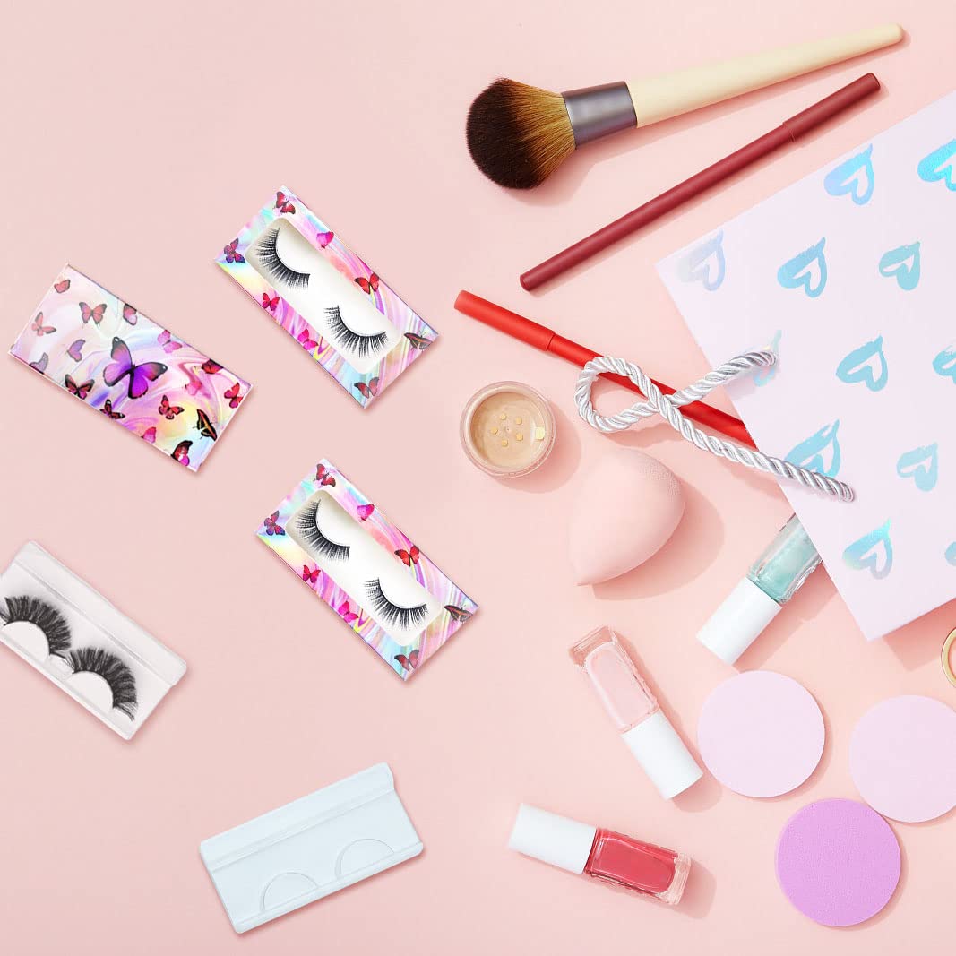 HLQHXWHZT 60 Pieces False Eyelashes Box Empty Lash Packaging Storage Containers 30 Soft Paper Lash Boxes with 30 Tray Colored butterfly Prints Lash Case Holder (pink)