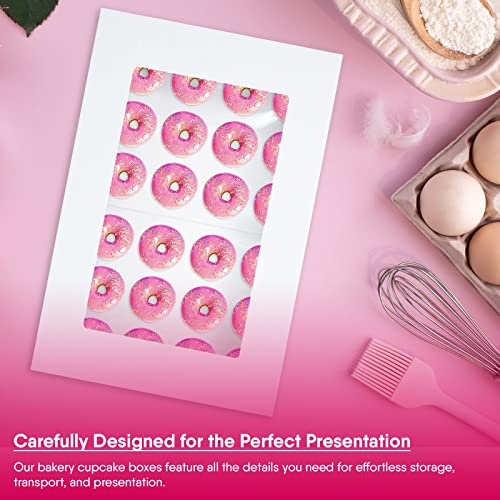 VTPT Ecom - 5PK Cupcake Box with Window for 24 Standard or Mini Cupcakes Corrugated Adjustable Height Bakery box ideal for Muffins Cake Cookies Donuts Pies Desserts and other Pastries + Thank You Stickers