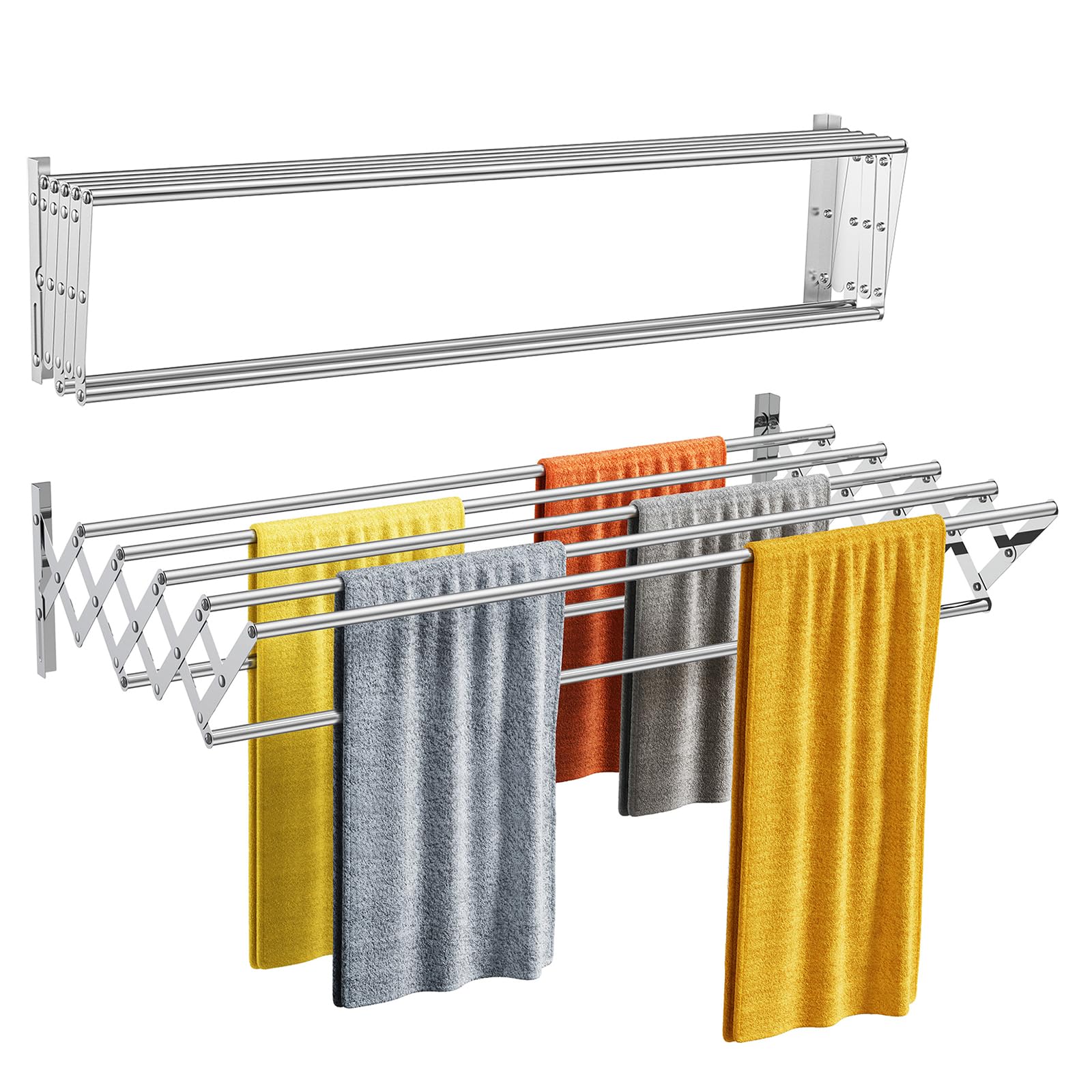 MrToNo Wall Mounted Clothes Drying Racks for Laundry, Collapsible Wall Mounted Clothing Drying Racks,Foldable Drying Rack Clothing, One-Piece Molding (No Assembly Required)