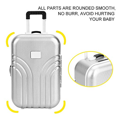 Semme Toy Suitcase, Dolls Travel Suitcase, Mini Size Trolley Case with Open and Close Carry On Luggage Simulation Rolling Suitcase Toy(Silver)