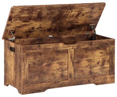 Timberer 39.4" Storage Chest, Wooden Storage Bench, Lift Top Toy Chest with 2 Safety Hinges, Large Toy Box, Entryway Bench for Living Room, Bedroom, Rustic Brown