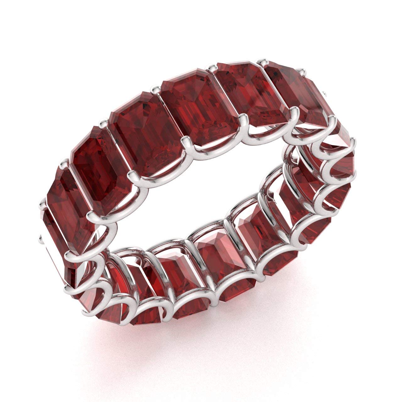 Diamondere Natural and Certified Emerald Cut Garnet Wedding Band Ring in 14k White Gold | 12.45 Carat Full Eternity Ring for Women, US Size 5.5
