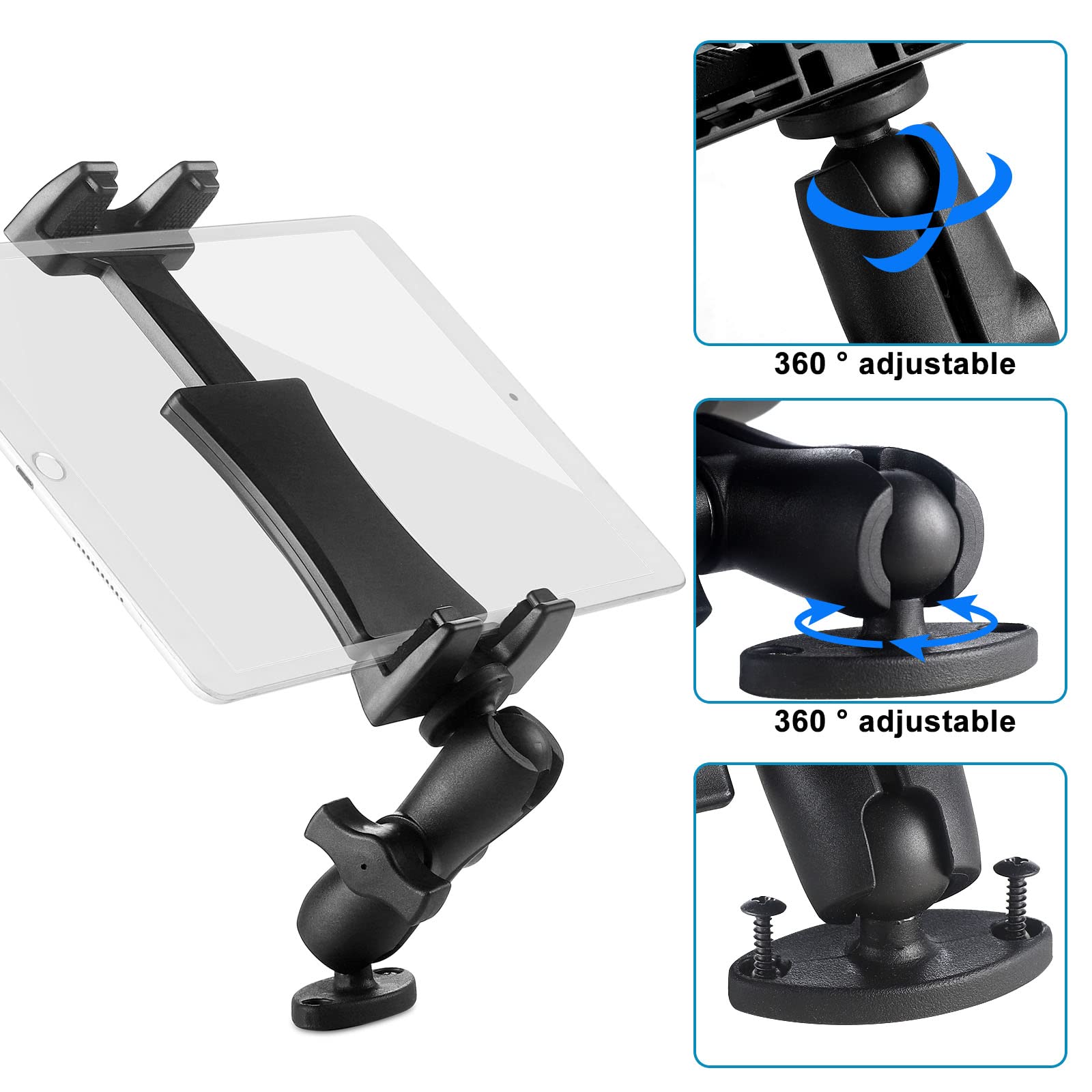 Heavy Duty Drill Base Tablet Holder Car Mount Dashboard, for iPad/iPad Mini Samsung Galaxy All 7" - 12.9" Tablets ,for Wall/Cars/Great for Wall or Truck/Commercial Vehicles Dash