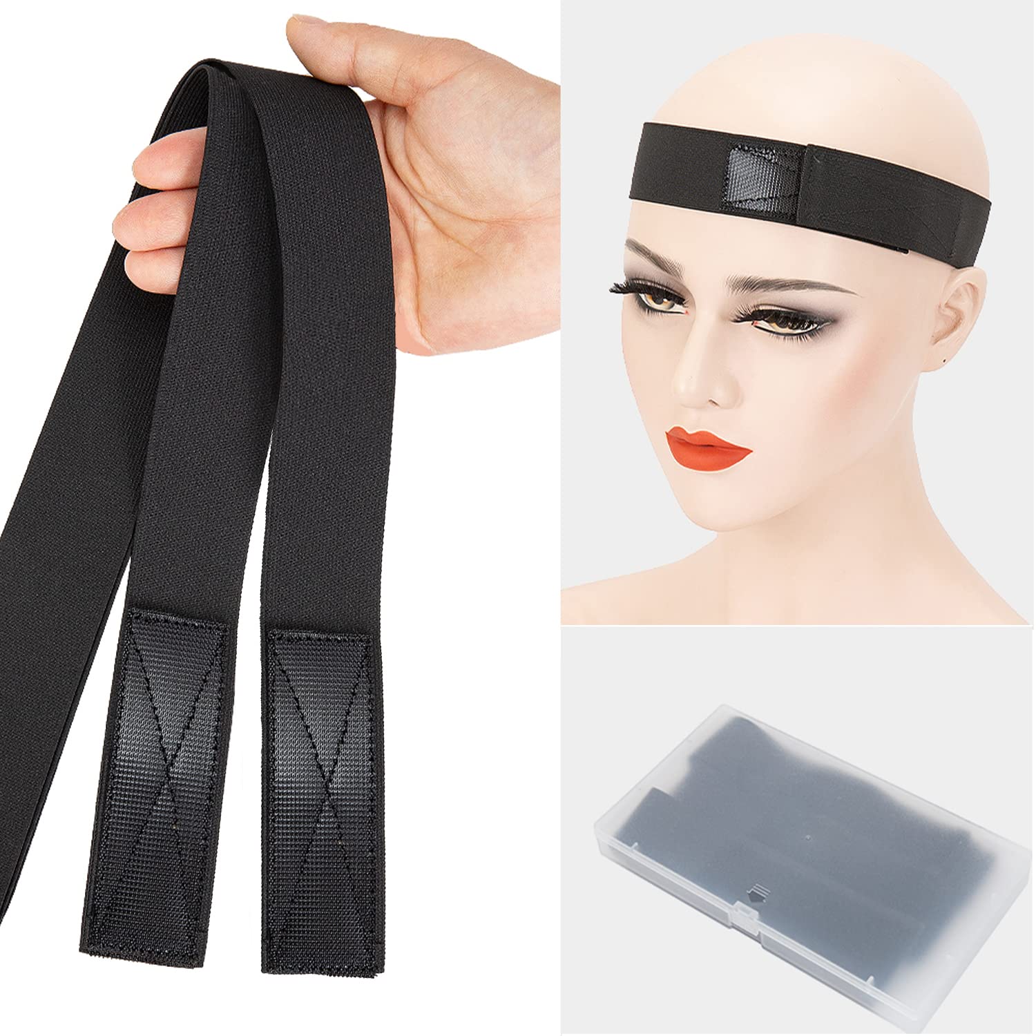 Elastic Band for Wigs 3.5Cm Edges Bands with Velco Ends, 2PCS Adjustable Elastic Band for Wigs, Elastic Headband Edge Laying Band For Baby Hair Closure Frontal Wigs