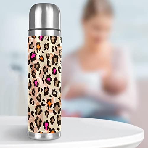Leopard Brown Vacuum Insulated Water Bottle Stainless Steel Thermos Flask Travel Mug Coffee Cup Double Walled 17 OZ