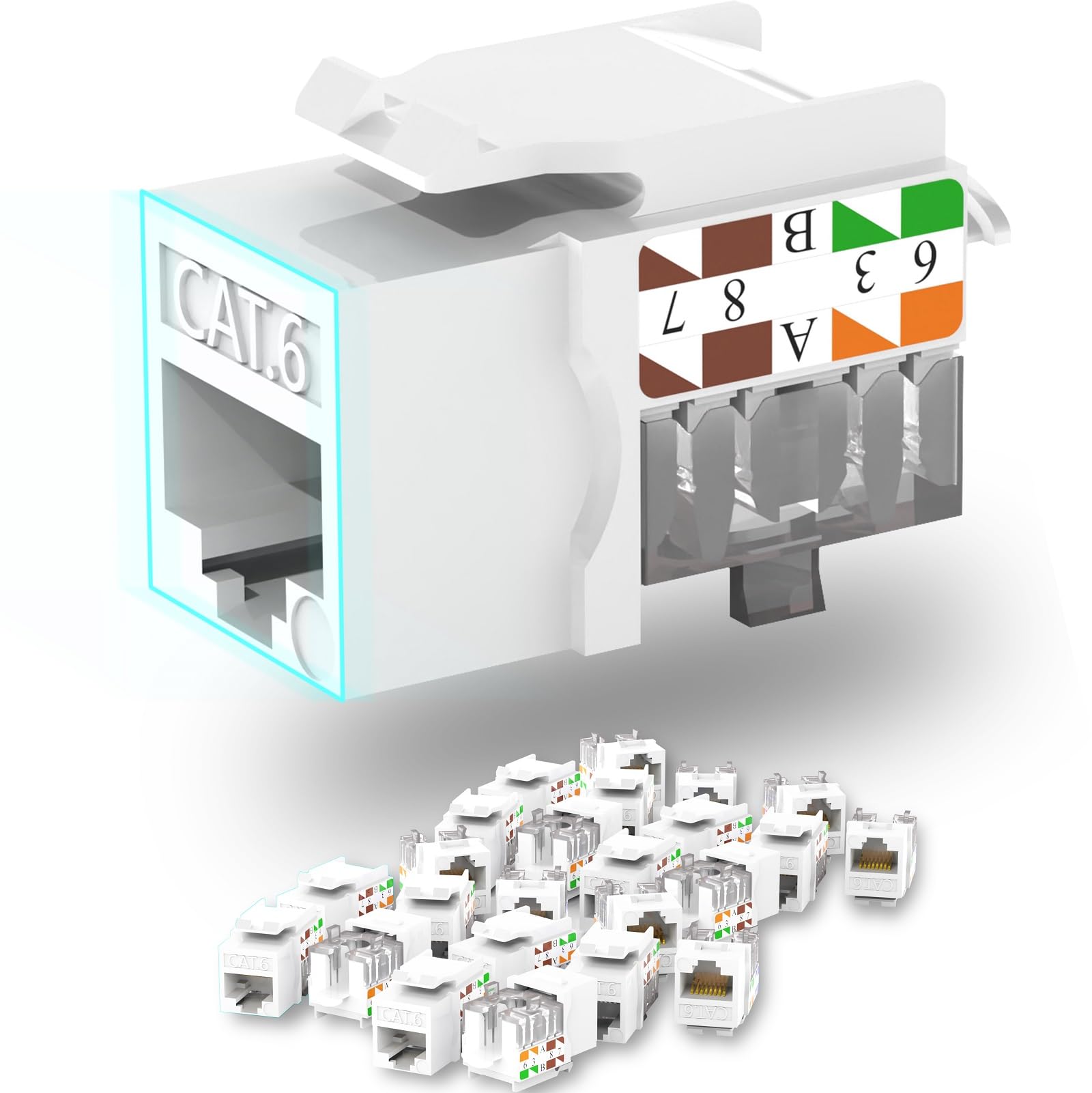 Lysymixs Keystone Jack Cat6 Slim 25 Pack, Cat6 Keystone Jacks 90 Degree, RJ45 Keystone Jack Punch Down White, Compatiable for High-Density Network WallPlate or Patch Panels