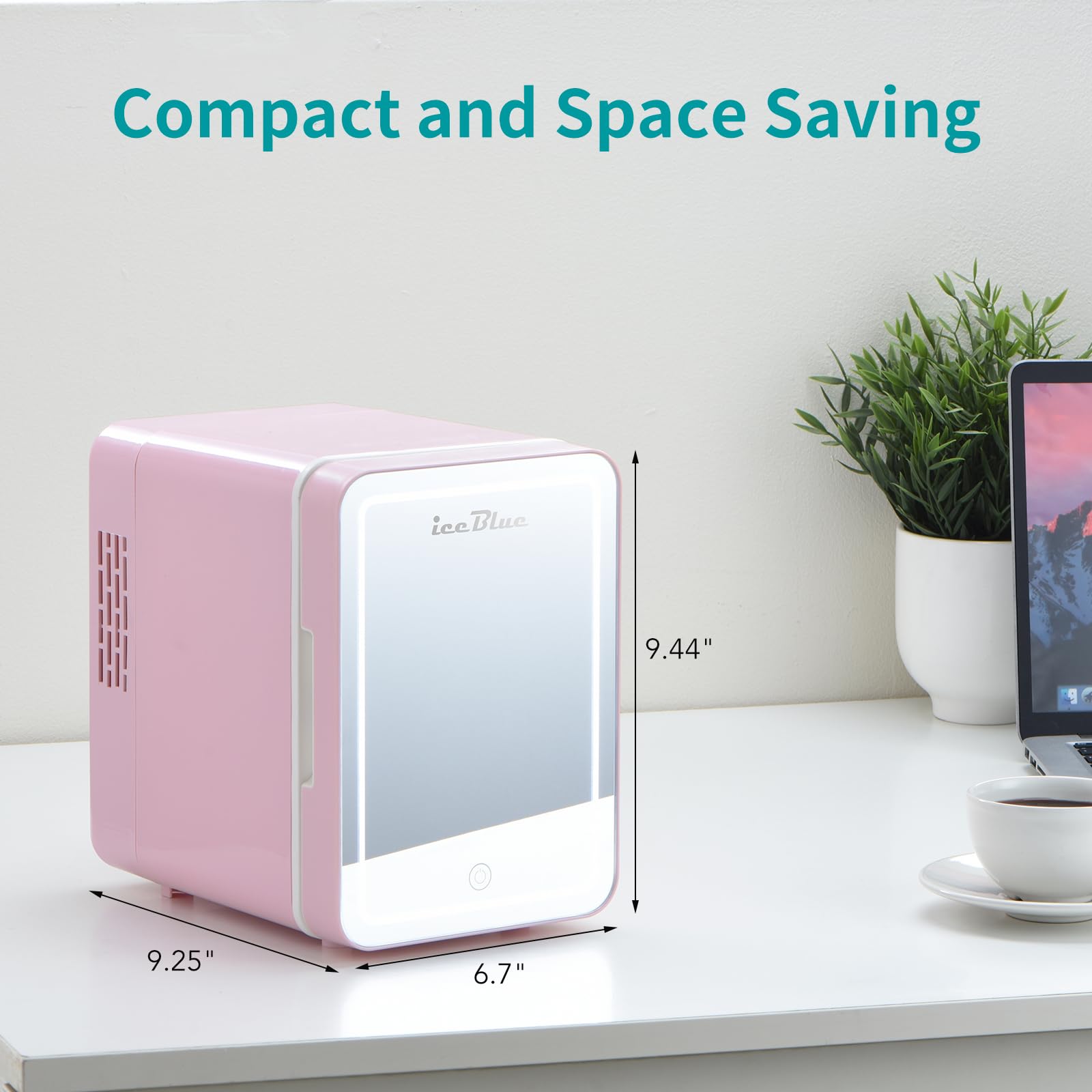 Iceblue Skincare Fridge with Dimmable LED Light Mirror, 4L Compact Makeup Fridge for Bedroom, Car, Office & Dorm, 4A Cooling Core, Pink Mini Fridge for Beauty Essentials & Beverages(Pink)