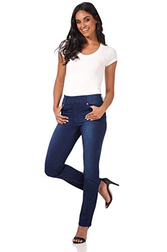 Rekucci Women's Secret Figure Premium Denim Straight Leg Pull-On Jean (10, Ink Blue Sandblast)