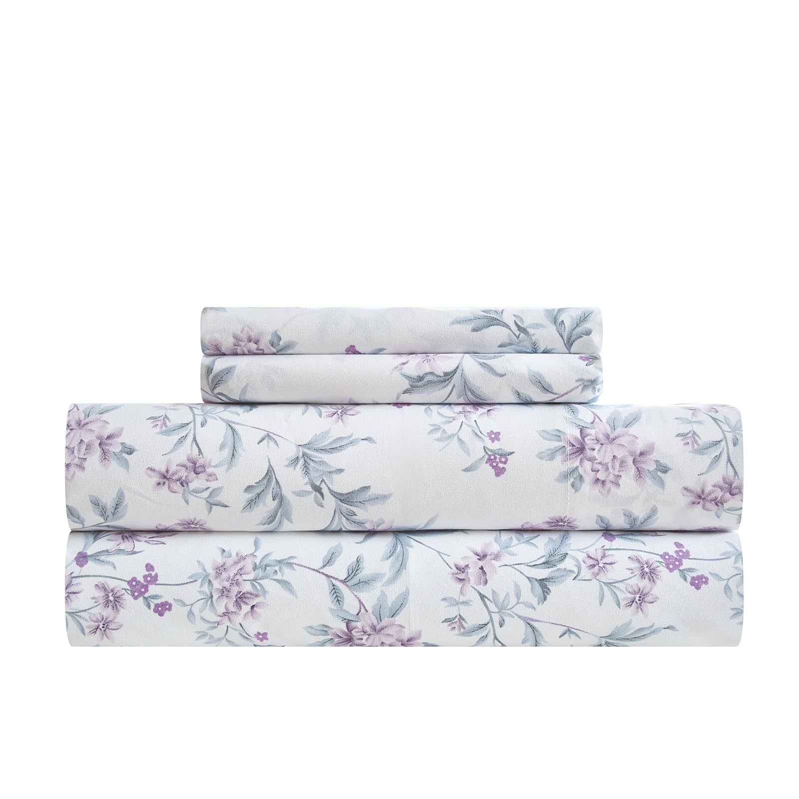 VClife Modern Girl Floral Printed Sheets Cooling Soft Washed Microfiber Pink Green Floral Branches King Size Bed Sheets 16" Extra Deep Pocket Design Bedding Sets - Shrink Resistant, Skin-Friendly