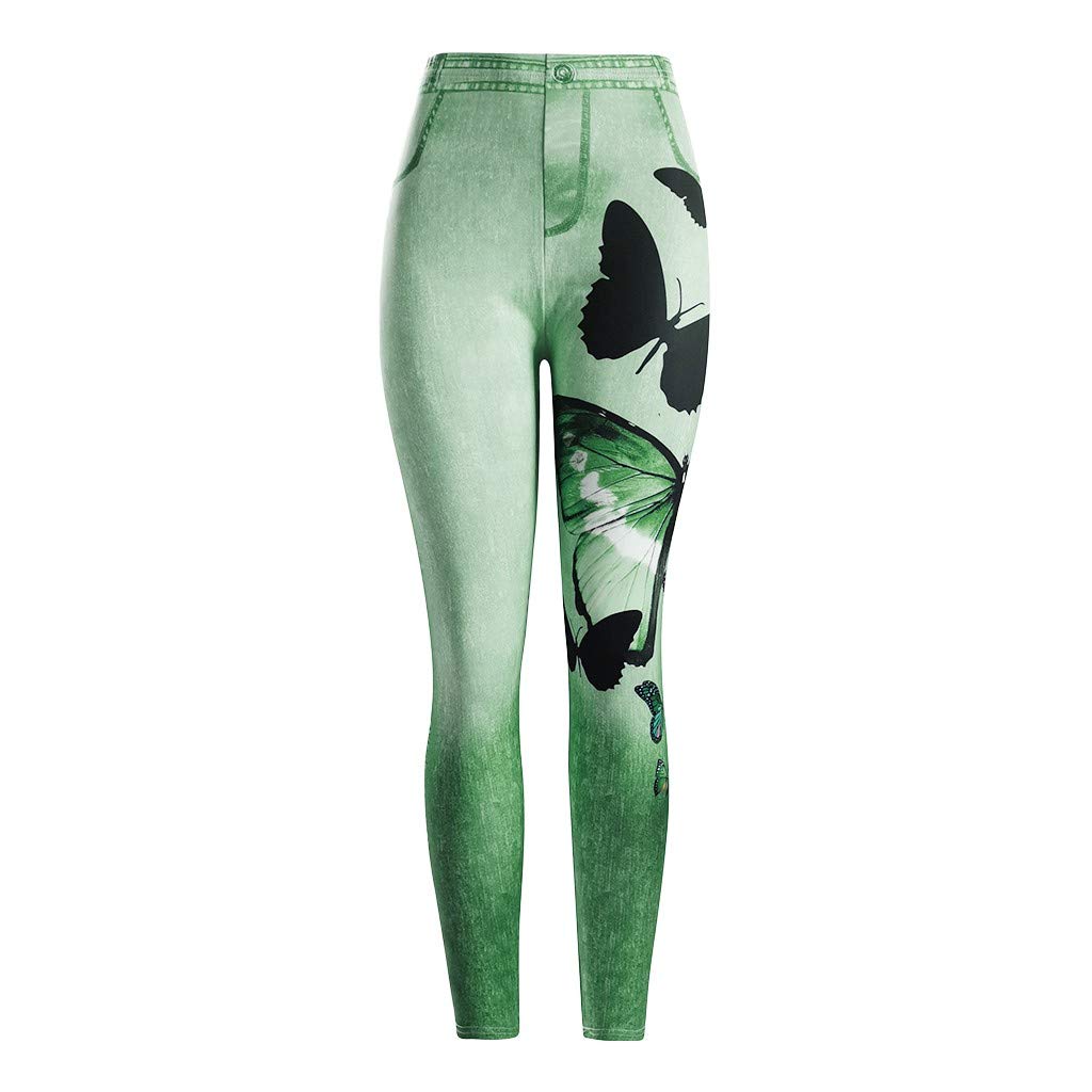 Women's Denim Print Fake Jeans Leggings Plus Size Casual Imitation Cowboy Leggings Elasticity Slim Cropped Pants