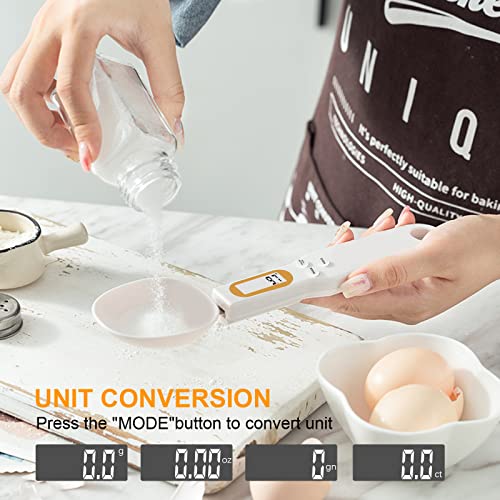 JHSCALE Spoon Scale,Electronic Food Scale 500g/0.1g Weighing for Grams and OZ,Digital Kitchen Scale with Handle Grip and Spout for Coffee Power,Pills,Tea,Flour,Oil,Baking (White)