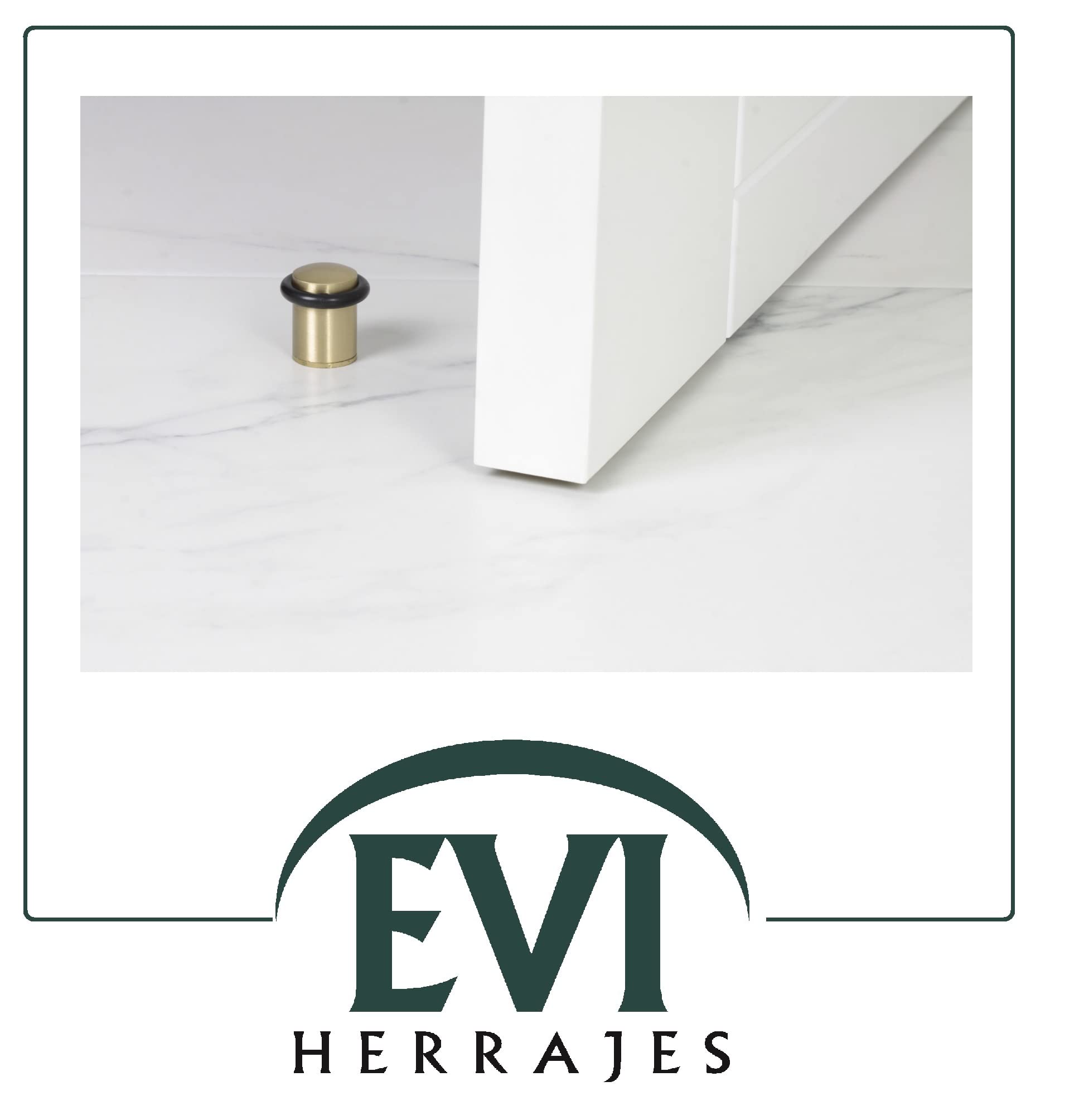 EVI | Doorstop | 1.06'' X 1.15'' | Threaded Base | Natural Silicone Black Rubber | Brass Matte Finished | Includes Strips + Fastening Anchor | 2X Mod. I-108