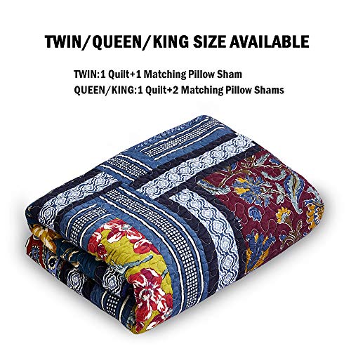 DECMAY Quilts Queen Size Sets - 100% Cotton Queen Bedspreads, Handmade Real Patchwork Quilts for All Season, Lightweight Country Quilt Sets with 2 Pillowcase