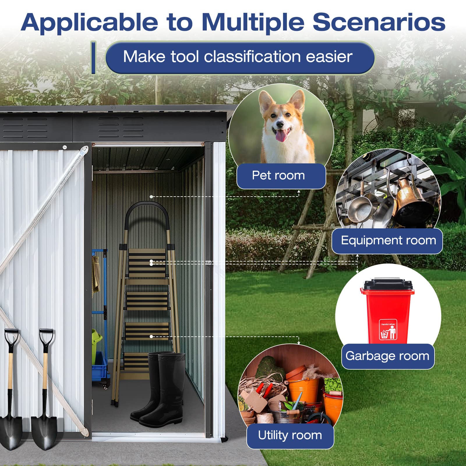 Lyromix 5' × 3' Metal Outdoor Storage Shed with Door & Lock, Waterproof Garden Storage Tool Shed for Backyard Patio,White-Dark Grey