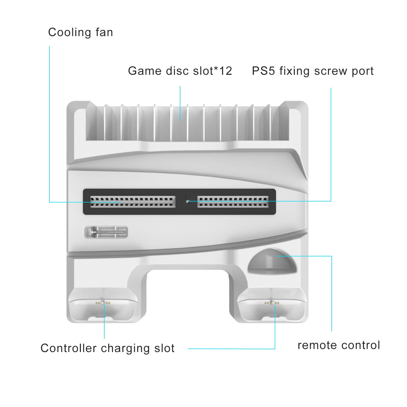DUORT PS5 Stand ,ps5 Cooling Station with Dual Controller Charger ,15dB Mute Cooling Fan with USB Port for ps5 Console, fits for PS5 Disc & Digital Editions.