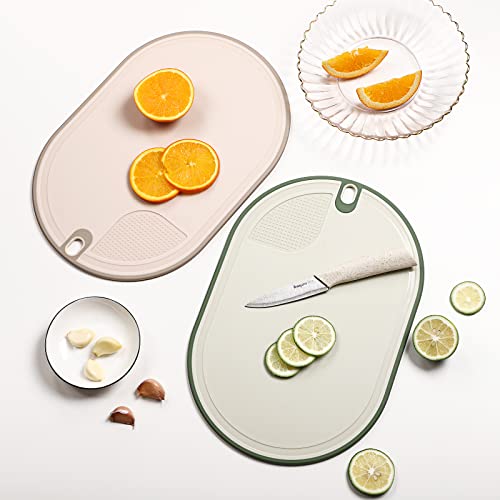 JiaQi Plastic Cutting Board Set of 3 with Juice Grooves and Storage Stand ,Dishwasher Safe, Non-slip,Multiple Color