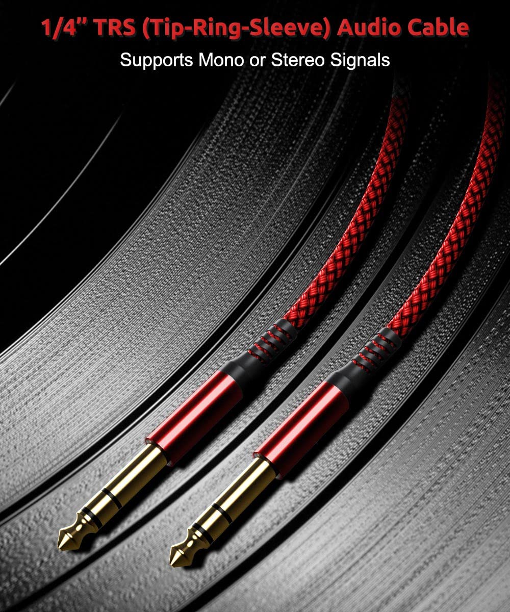 Elebase 1/4 Inch TRS Instrument Cable 20ft 2-Pack,Straight 6.35mm Male Jack Stereo Audio Interconnect Cord,6.35 mm Balanced Line for Electric Guitar,Bass,Keyboard,Mixer,Amplifier,Amp,Speaker,Equalizer