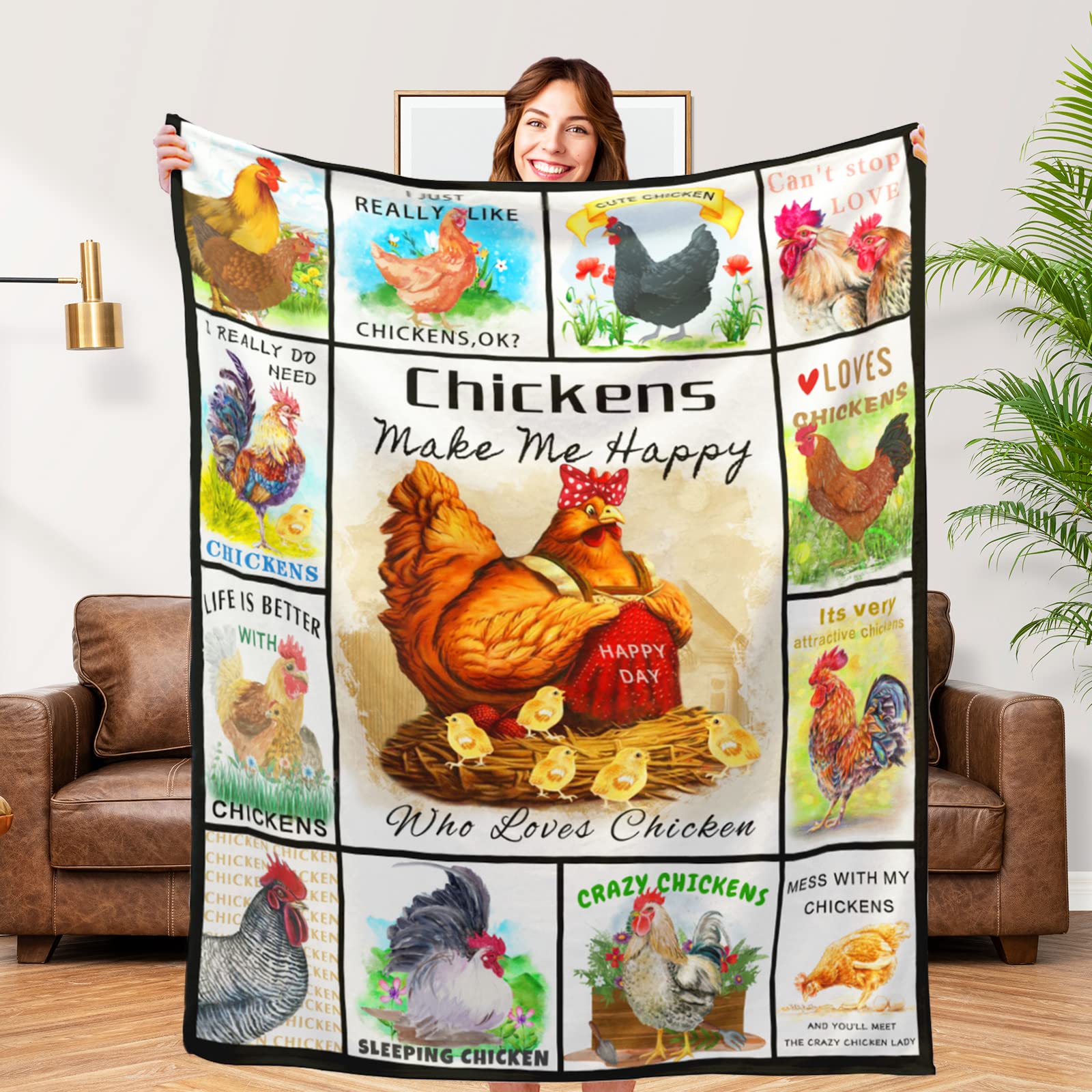 Cute Chicken Blanket, Soft Fuzzy Flannel Plush Chicken Gifts Throw Blanket for Couch Sofa Bed Chicken Decor, Funny Colorful Rooster Blankets for Baby Kids All Season 60"x50"
