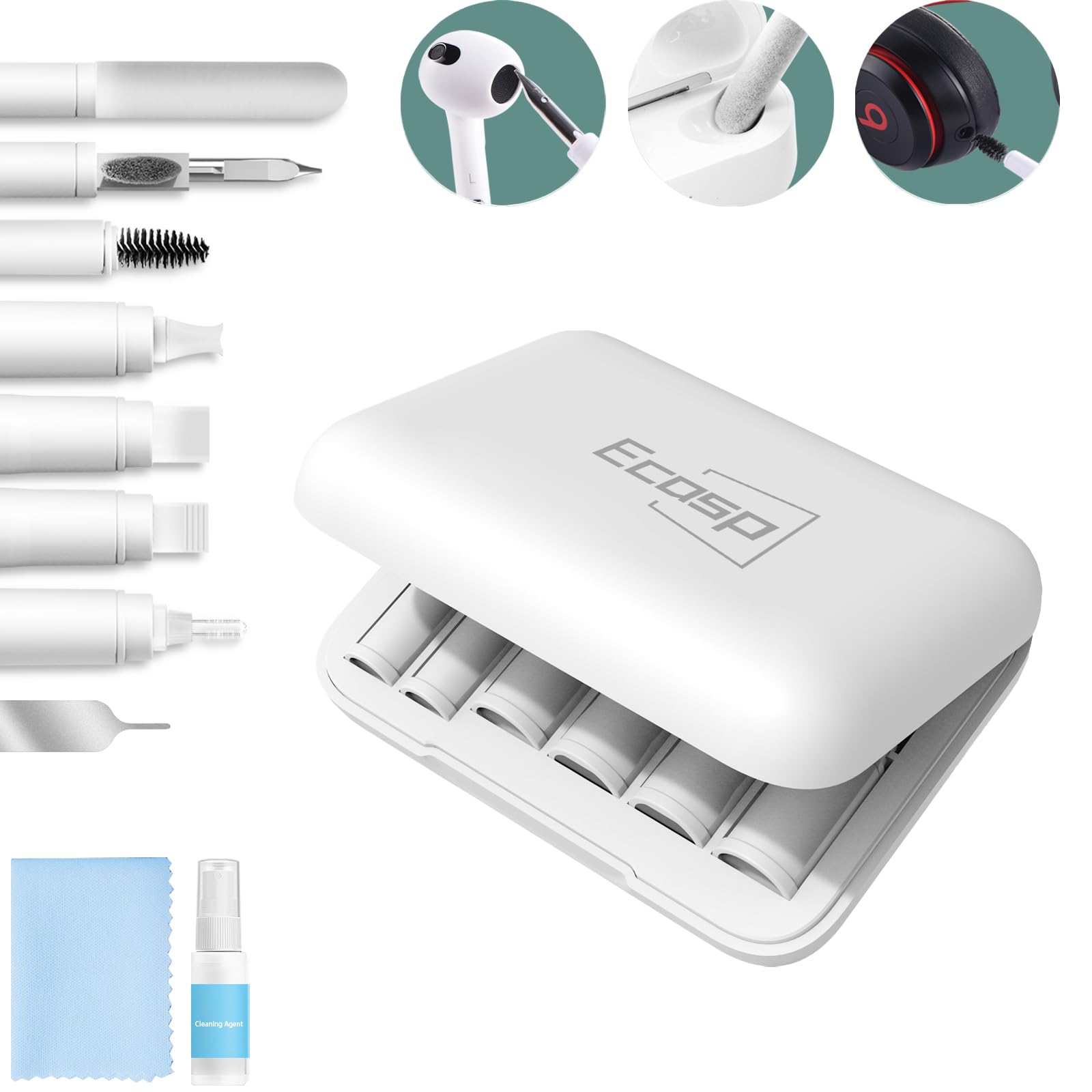 Ecasp Cleaner Kit for AirPod, Multi-Tool iPhone Cleaning Kit, Cell Phone Cleaning Repair & Recovery iPhone and iPad (Type C) Charging Port, Lightning Cables, and Connectors