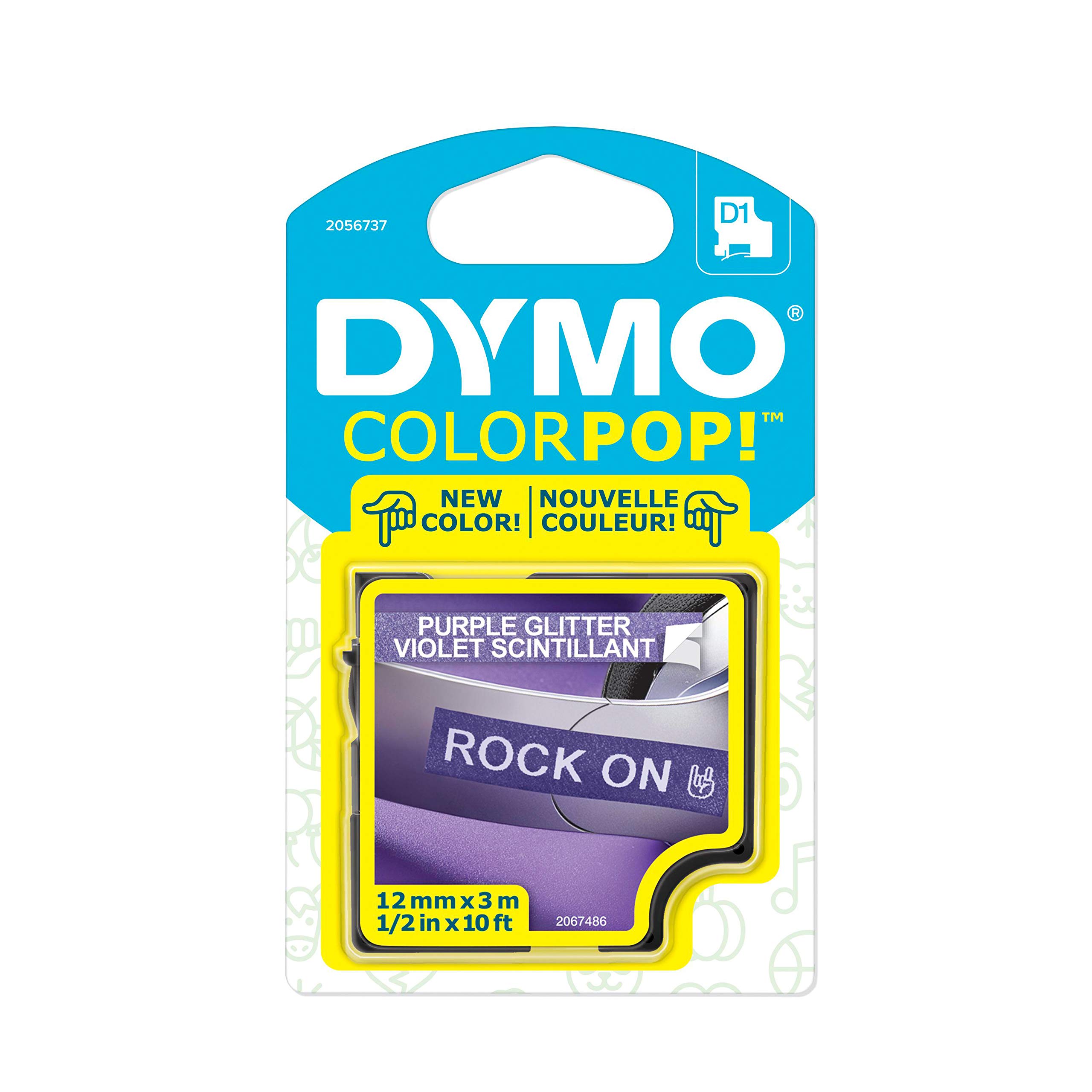 DYMO COLORPOP Authentic Label Maker Tape, 1/2" W x 10' L, White Print on Purple Glitter, D1 Standard