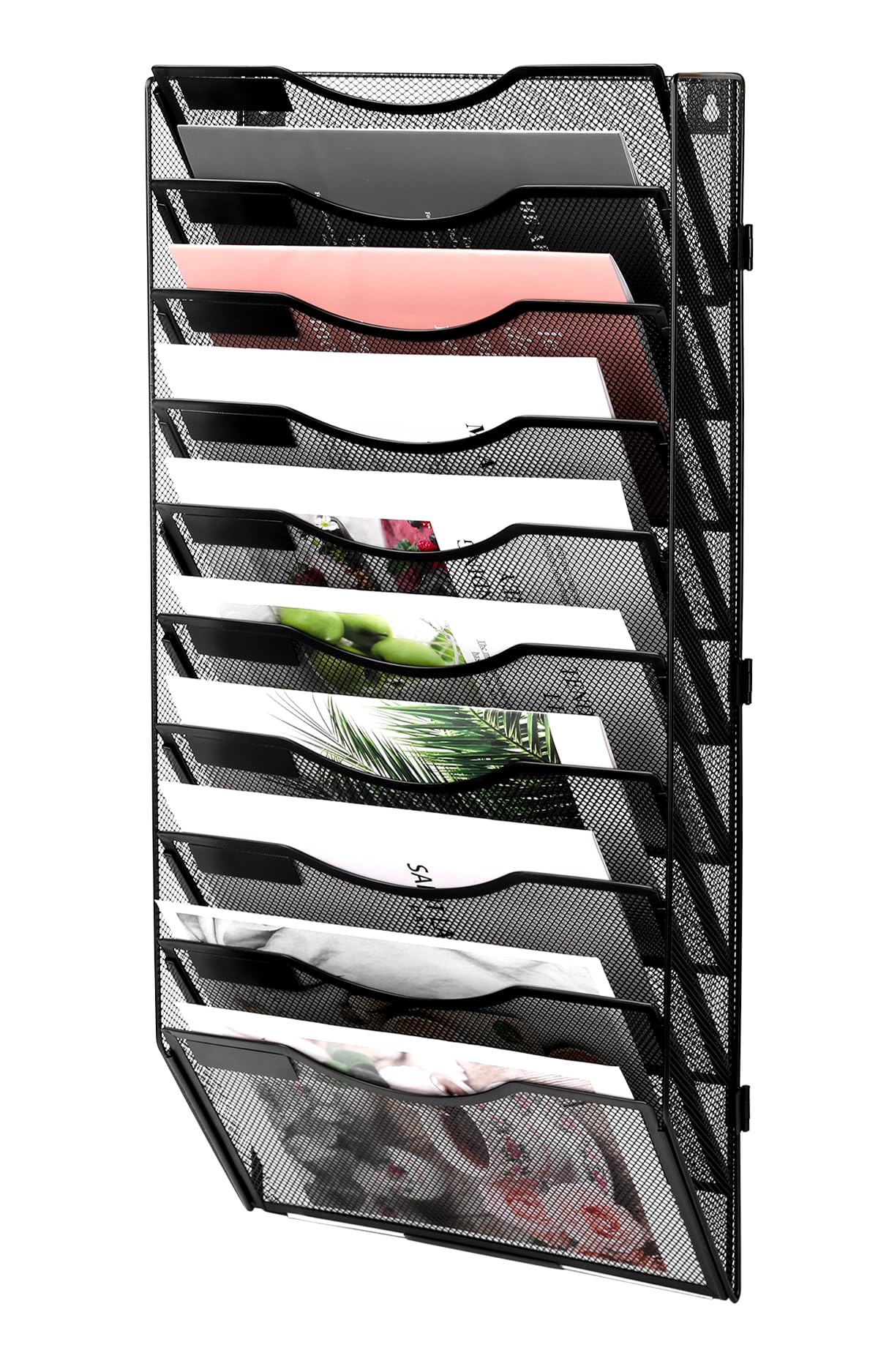 EasyPAG Mesh Wall File Holder 10 Pocket Assembly Office Hanging File Folder Organizer Magazine Rack Mail Sorter Bin | Nametag Label Included, Black