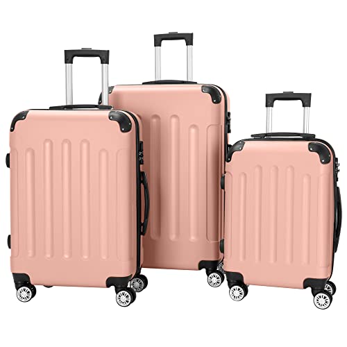 Karl home 3-Piece Luggage Set Travel Lightweight Suitcases with Rolling Wheels, TSA lock & Moulded Corner, Carry on Luggages for Business, Trip, Rose Gold (20"/24"/28")