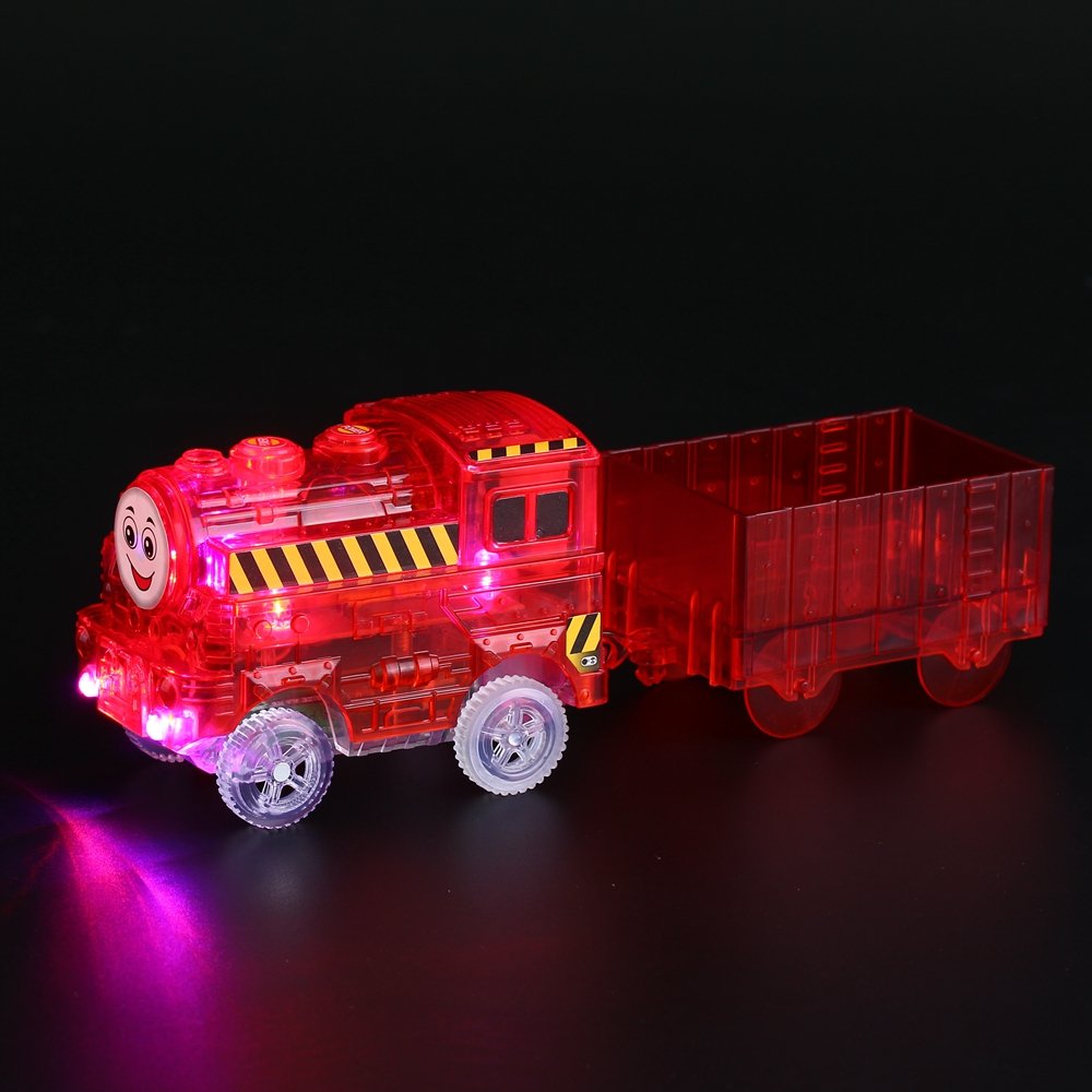 VINSOO Cars (2-Pack) Track Train Replacement Only, Multi-Color Light Up Flashing LED Glow in The Dark Trains Accessories Compatible with Most Tracks
