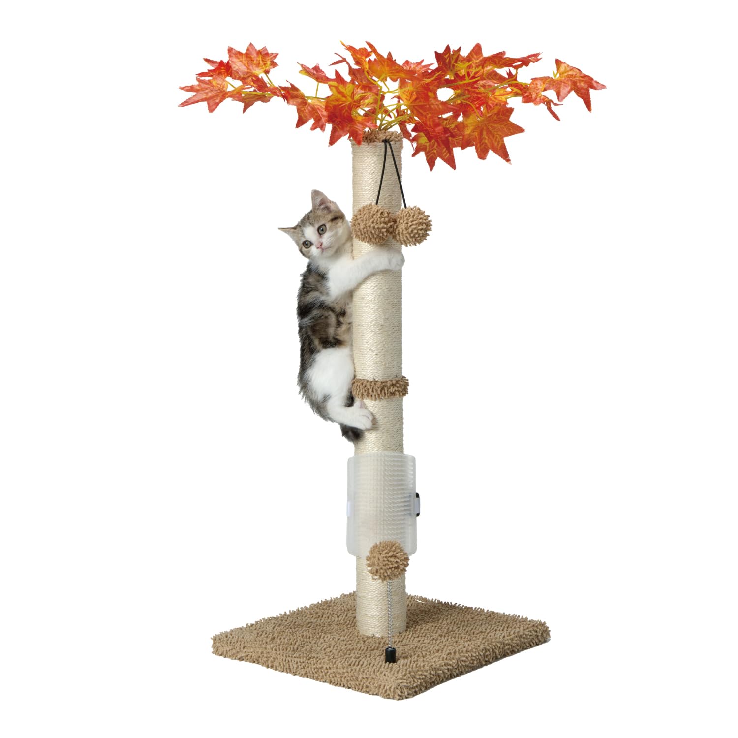 MECOOL Cat Scartching Post,30-inch Cute Scartching Posts for Indoor Cats and Kittens,Natural Sisal Rope and Hanging Ball Toy, Self-Grooming Brush,Beige
