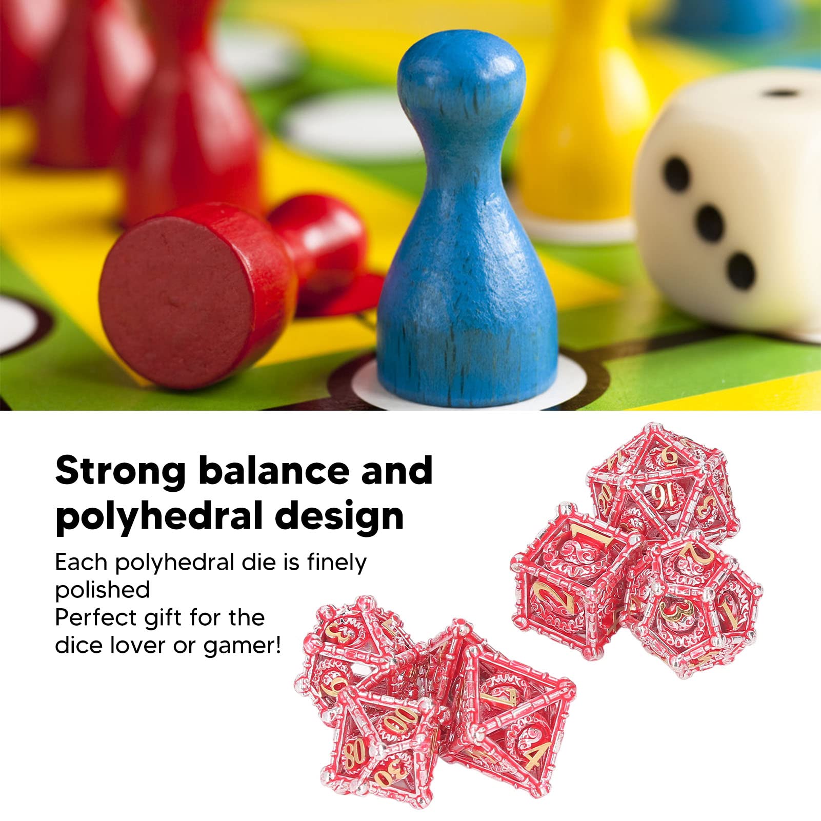 FOTABPYTI Metal Dice, Hollow Strong Balance Portable Finely Polished Delicate Appearance Brass Dice Set Polyhedral for Role Playing Games