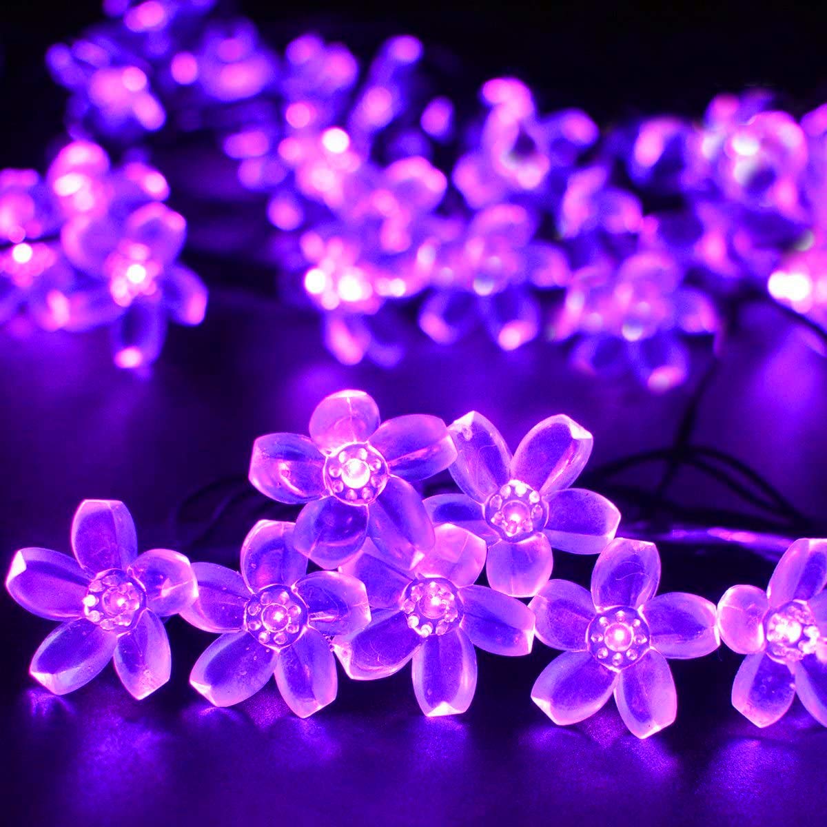 Flower String Lights, Christmas Lights 33 Ft 100 LEDs, 8 Modes Fairy String Lights with Tail Plug Connectable Cherry Blossom Lights for Christmas, Wedding, Party, Tree, Patio, Garden Decor (Purple)