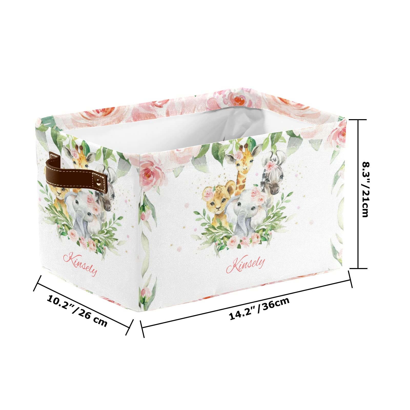 Jungle Animal Safari Pink Custom Storage Basket,Personalized Storage Bins Cubes Organizer with Handle for Bedroom Wardrobe,Nursery,Basket 4 Pack