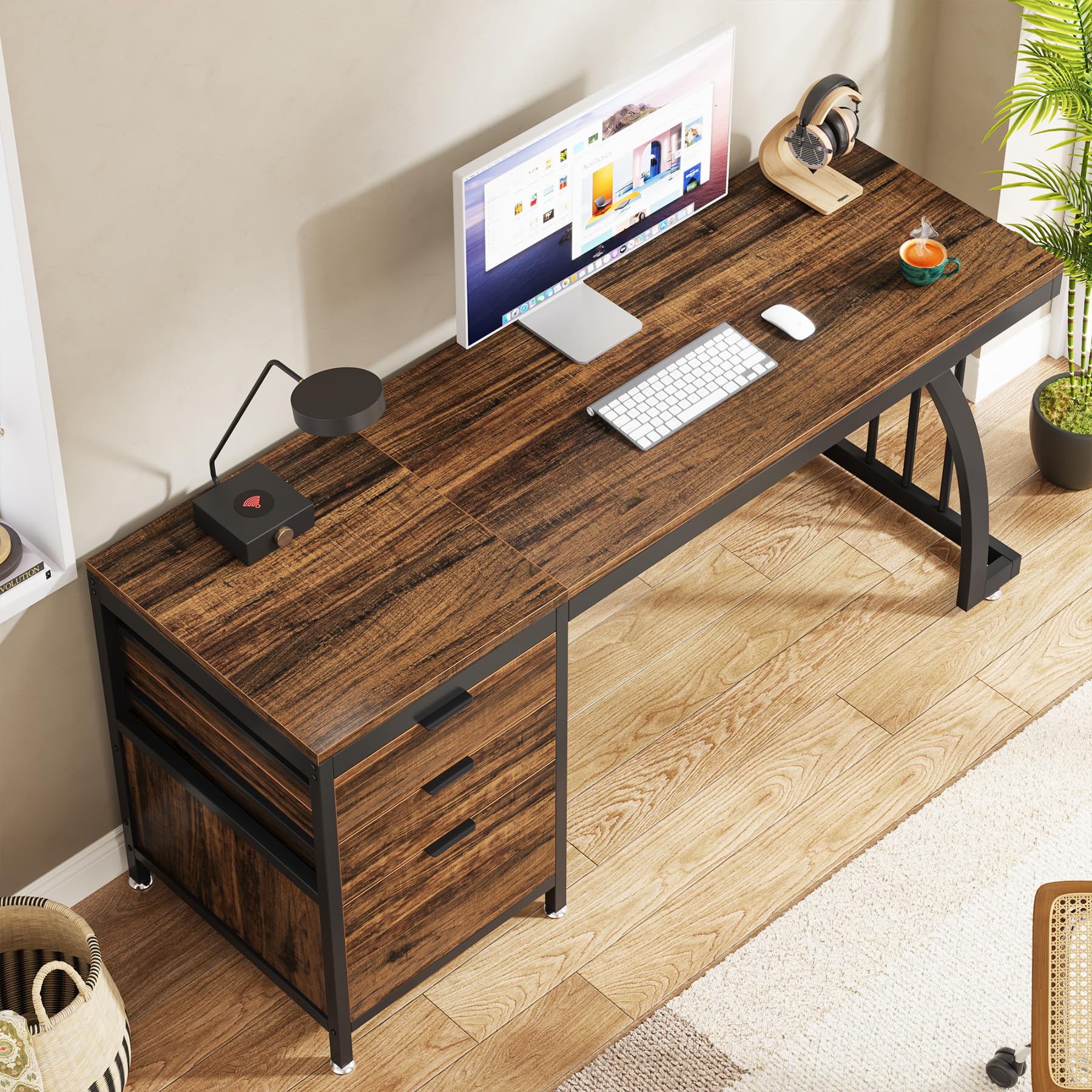 Tribesigns Computer Desk with 3 Drawers, 59-Inch PC Desk with Reversible Drawers, Industrial Study Writing Table Workstation with File Storage for Home Office, Rustic Brown
