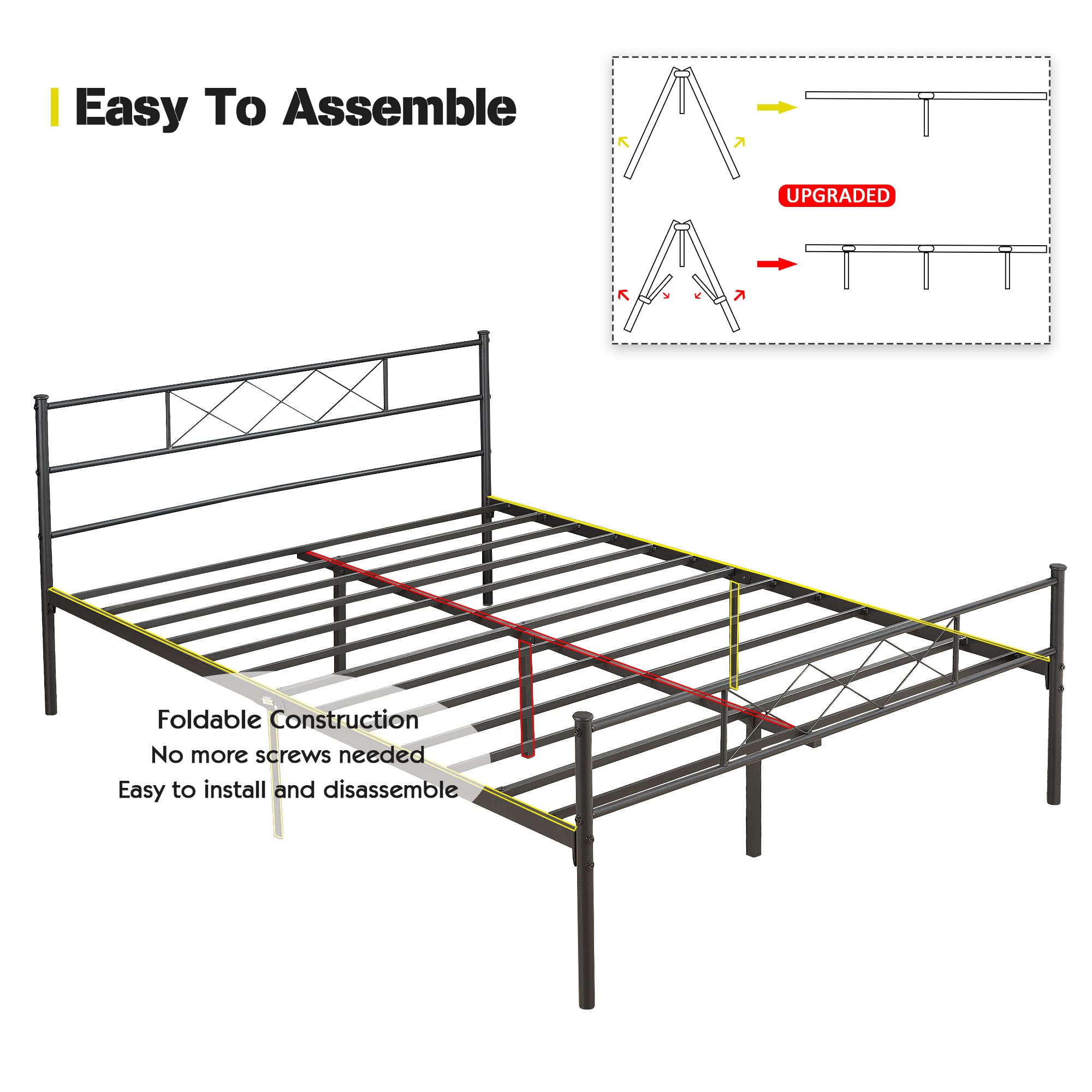 VECELO Twin Size Bed Frame with Headboard, Heavy-Duty Platform with Metal Slats Support, No Box Spring Needed/Easy Assembly, Matte & Black