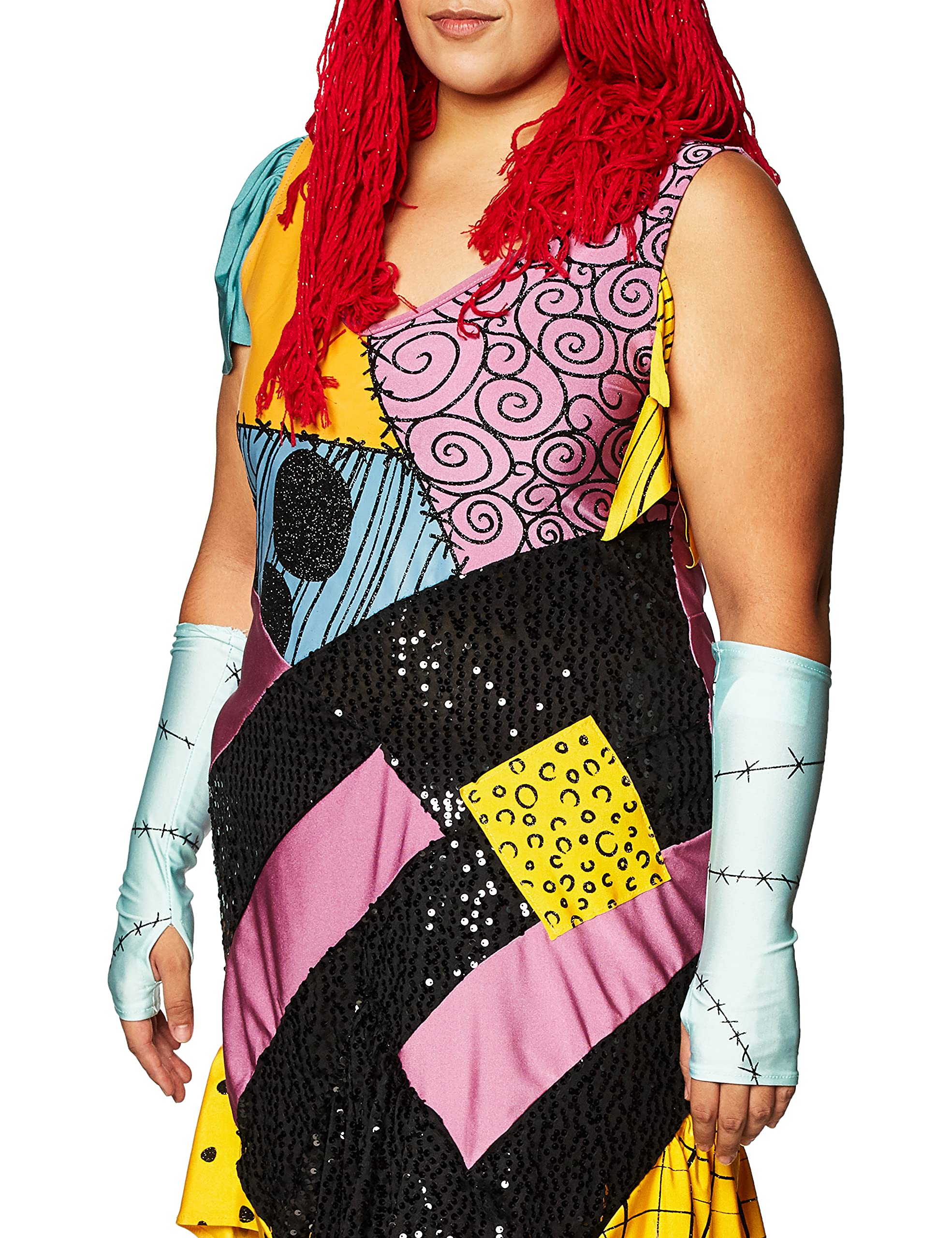 Disguise Tim Burtons The Nightmare Before Christmas Sally Glam Adult Costume, Yellow/Black/Purple, Large/12-14