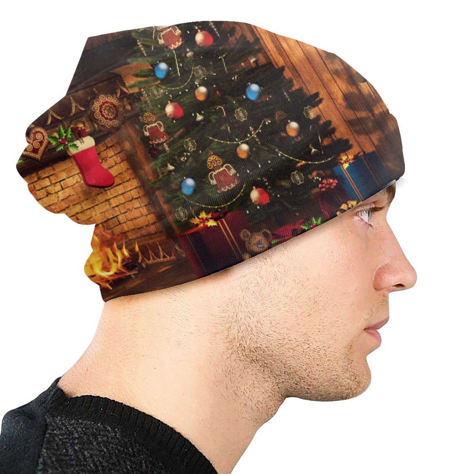 Cute Merry Christmas Fireplace Knit Hat Winter Warm Beanie Hat for Mens Women Ski Cap Christmas Beanie Hat
