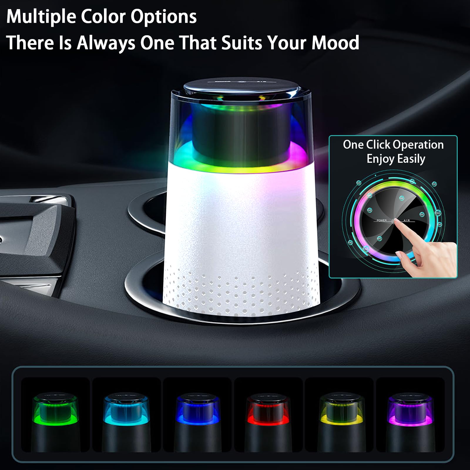 Fourmor Car Air Purifier - Updated Mini Air Purifier Air Purifiers with HEPA Filter,Atmosphere light function with LED running lights,for Car,Home,Office