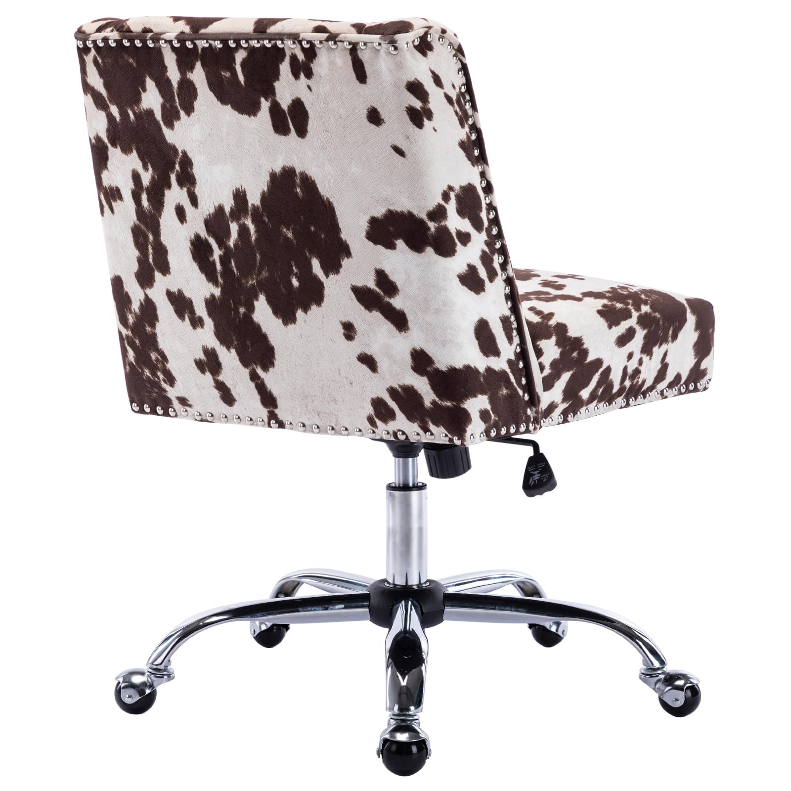 Janoray Home Office Desk Chair, Modern Swivel Height Adjustable Computer Chair, Comfy Upholstered Armless Accent Chair for Reading/Living Room/Small Space, Cow Fabric & Chrome Base